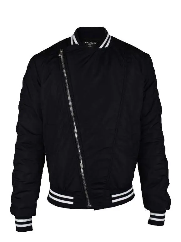 Balmain Nylon Bomber Jacket With Logo Detail - Black