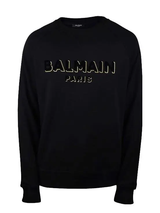 Balmain Cotton Sweatshirt With Velvet Logo - Black