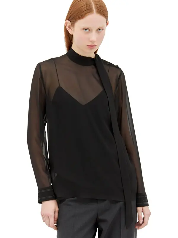 Gucci Silk Georgette Blouse With Self-tie Bow - Black