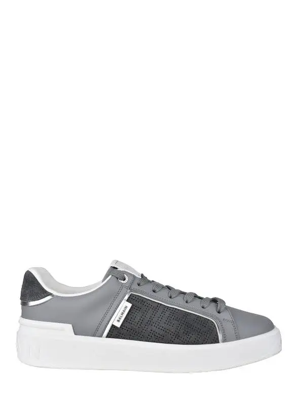 Balmain B-court Leather And Suede Sneakers - Gray