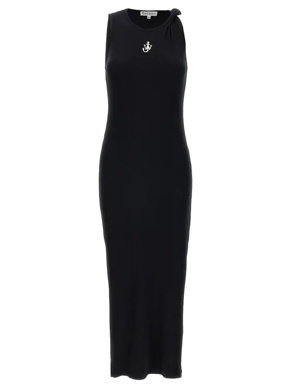JW Anderson Ribbed Knit Dress With Embroidered Logo - Black