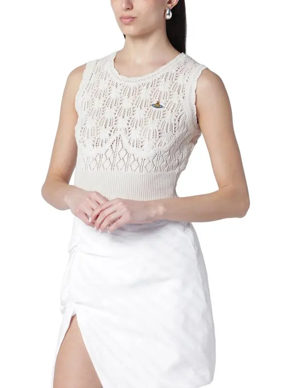 VIVIENNE WESTWOOD Sleeveless Crochet Top With Orb Logo - Cream
