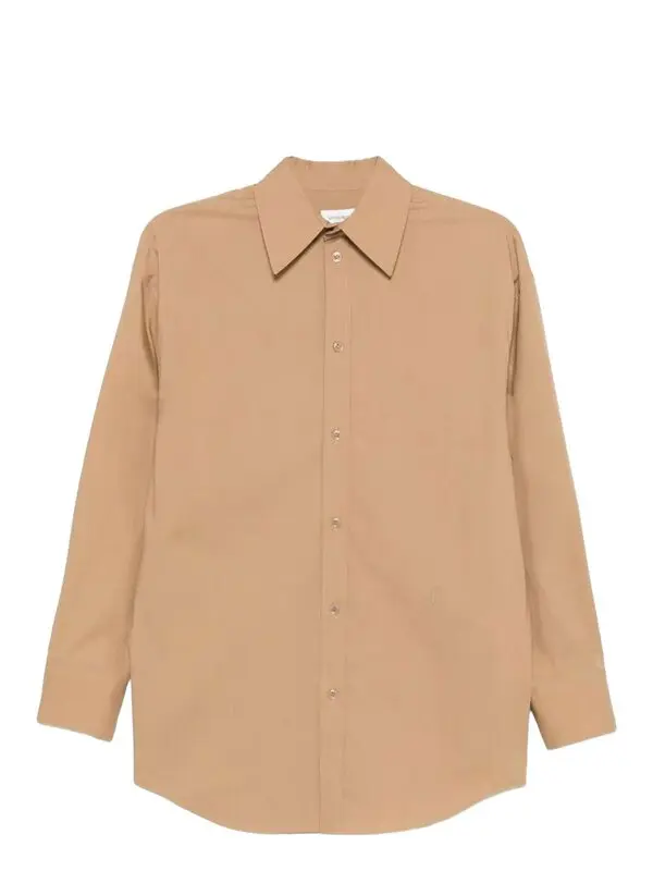 Saint Laurent Cotton Poplin Shirt With Cassandre Embroidery - Brown