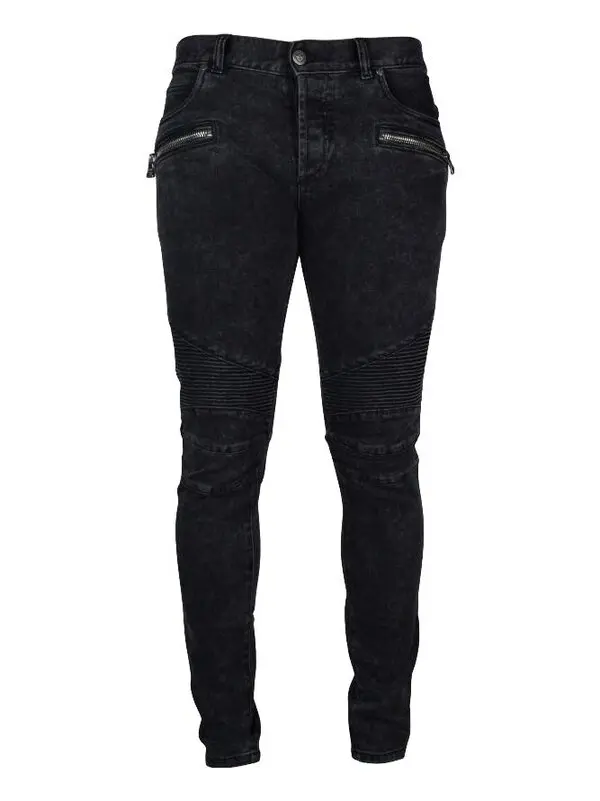 Balmain Skinny Fit Moto Jeans - Black