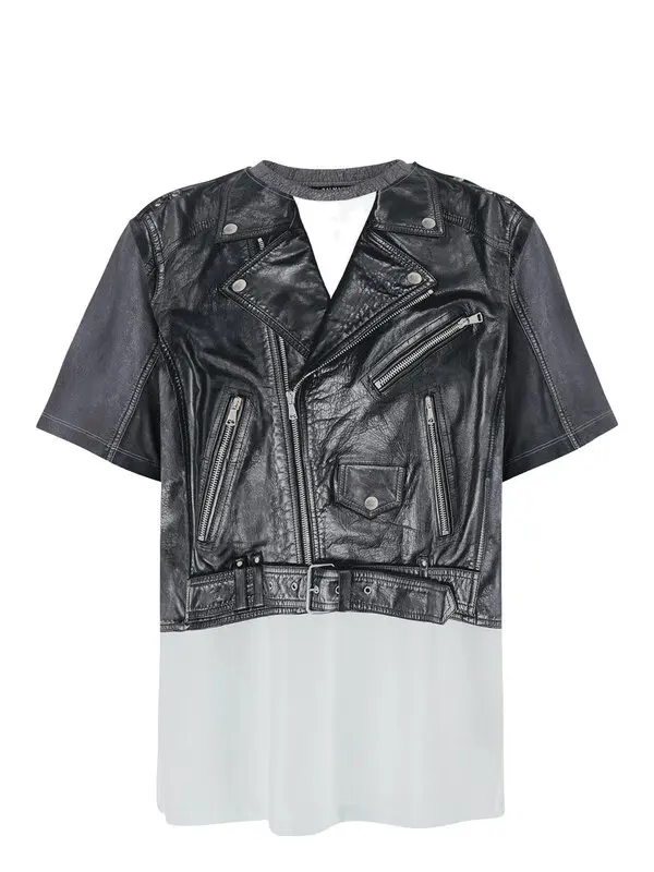Balmain Black And White Crewneck T-shirt With Layered Design In Cotton - Multicolor