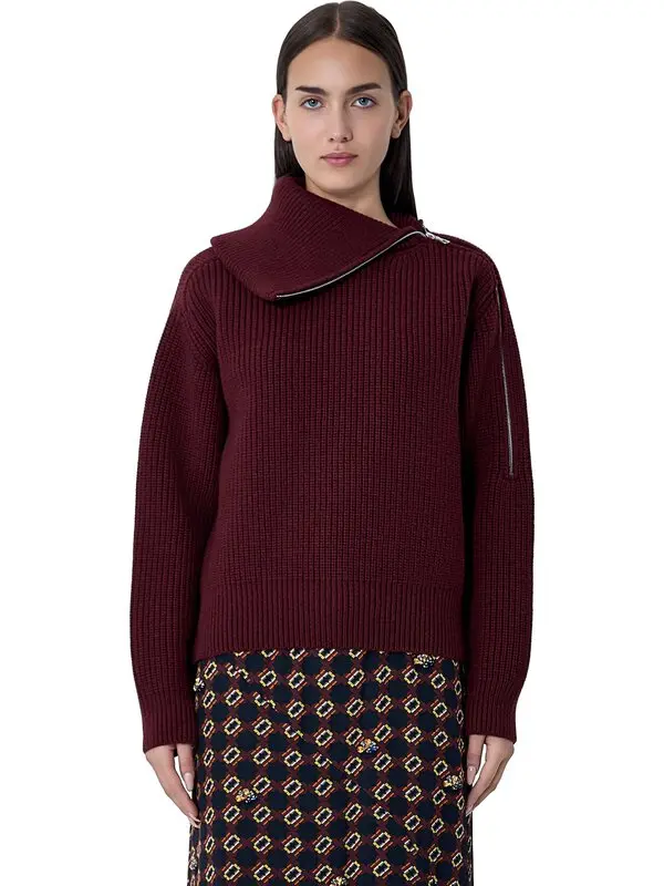 Dries Van Noten Burgundy Wool Zip Collar Sweater - Red