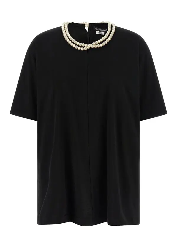 Junya Watanabe Integrated Pearl Necklace Cotton T-shirt - Black