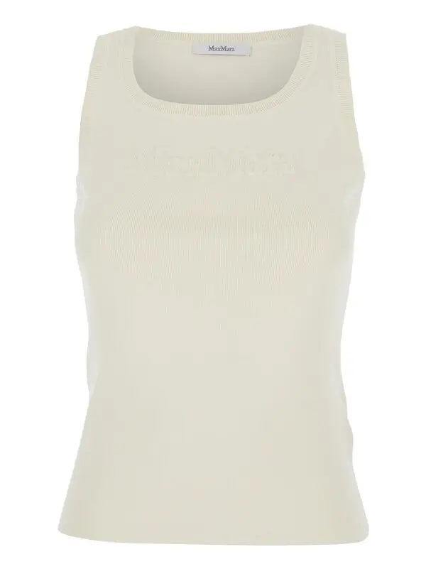 Max Mara Viscose Blend Sleeveless Top With Tonal Logo Embroidery - Multicolor