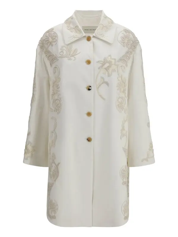 Dries Van Noten Embroidered A-line Coat - White