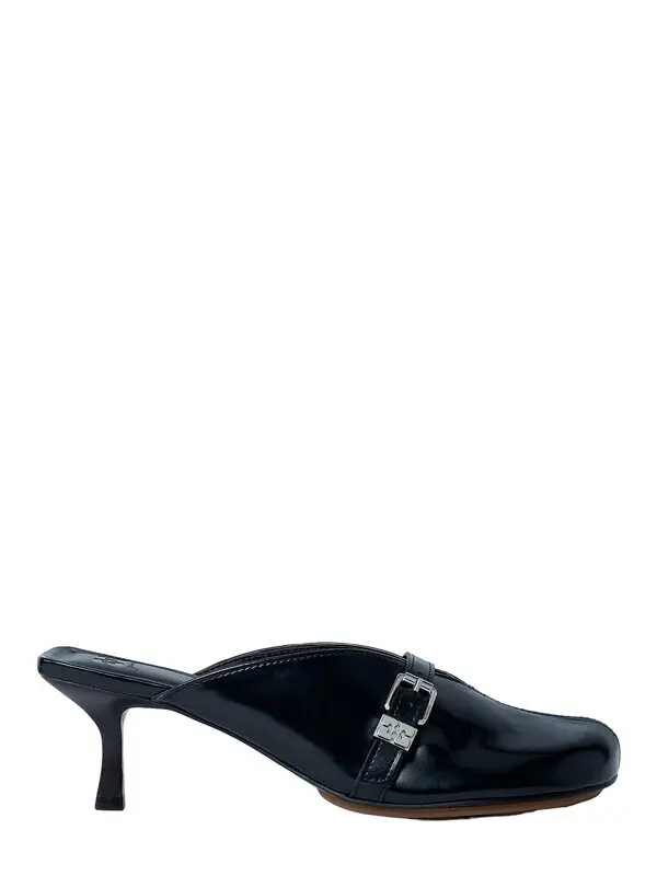 GANNI Sue Heeled Mules With Side Logo Hardware - Black