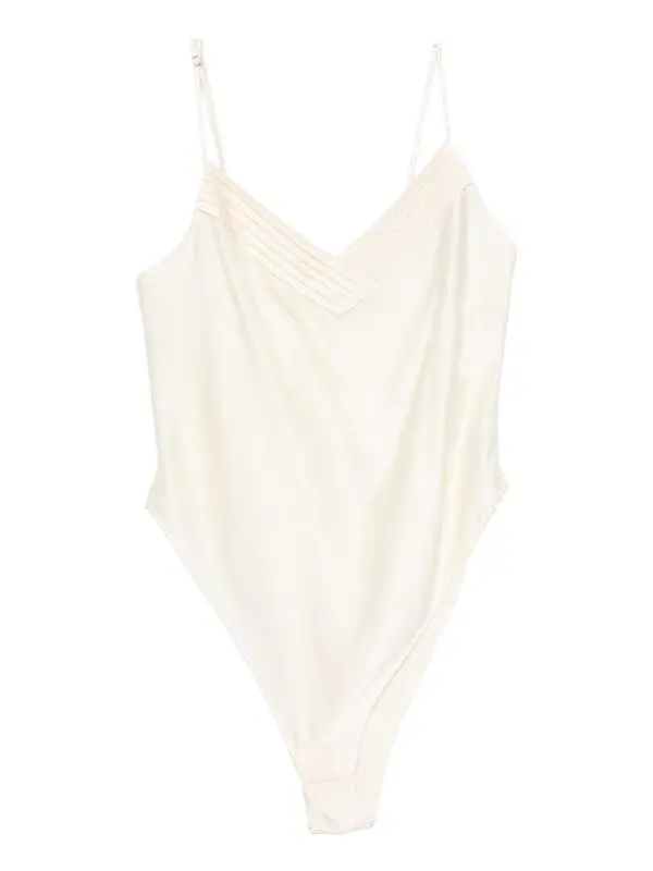 FORTE_FORTE Silk Satin Bodysuit With Pleated Detail - Multicolor
