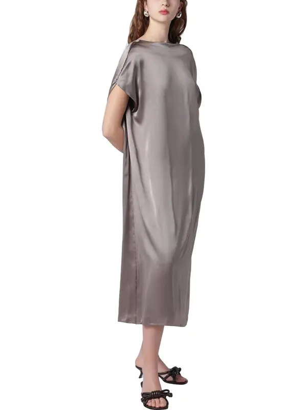 Dries Van Noten Midi Dress In Silk Satin - Gray