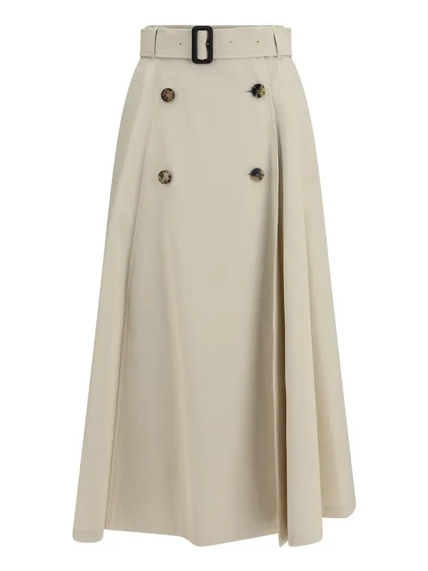 Burberry Midi Trench Skirt In Gabardine - Cream