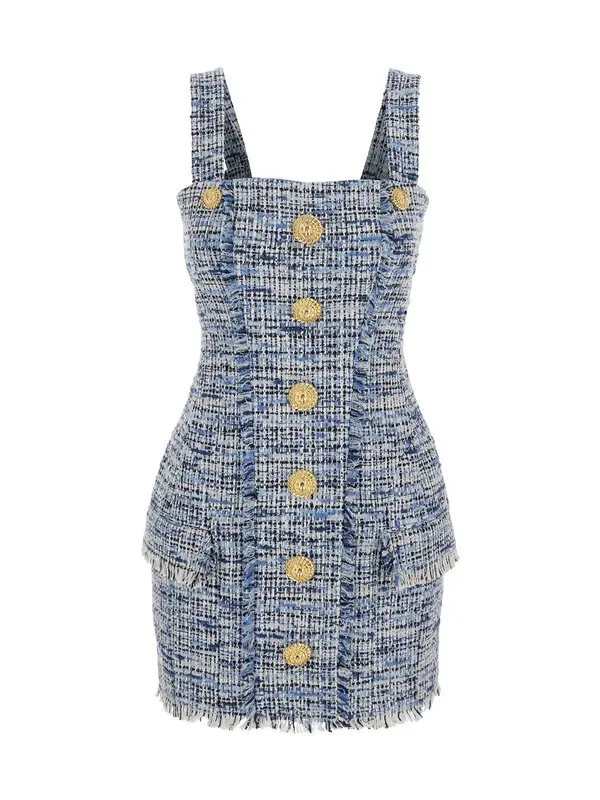 Balmain Tweed Bustier Dress With Frayed Details - Multicolor