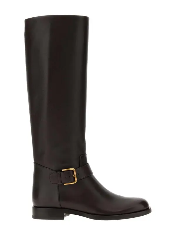 Dolce & Gabbana Leather Knee High Boots With Buckle Detail - Brown