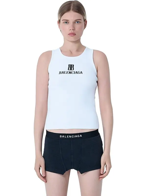 Balenciaga Logo Motif Ribbed Tank Top - White