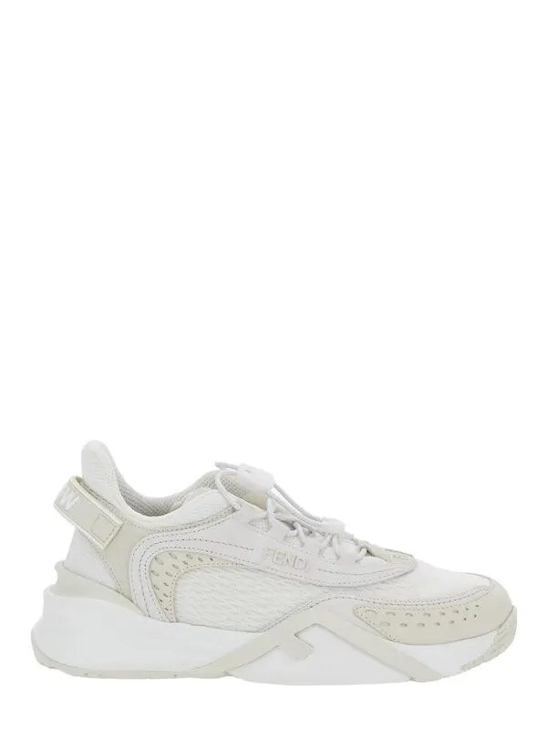 Fendi Flow' Sneakers With Toggle Closure And Logo Lettering On The Side In Tech Fabric - White