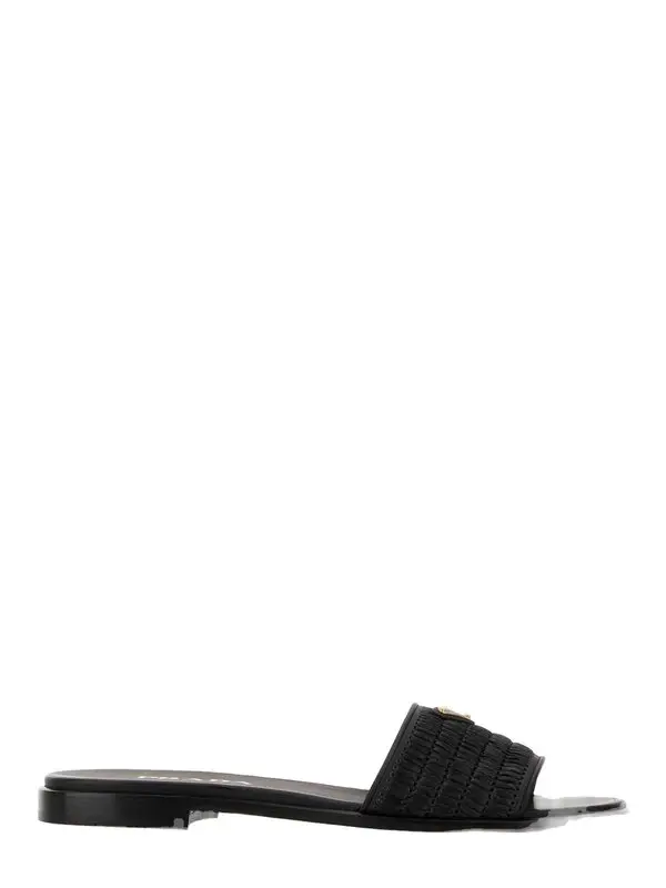 Prada Raffia Slip-on Sandals - Black