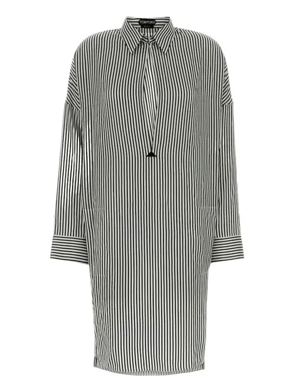 TOM FORD Striped Silk Midi Shirt Dress - Black