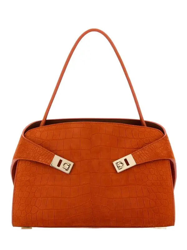 FERRAGAMO Salvatore Suede Medium Hug Soft Shoulder Bag - Orange