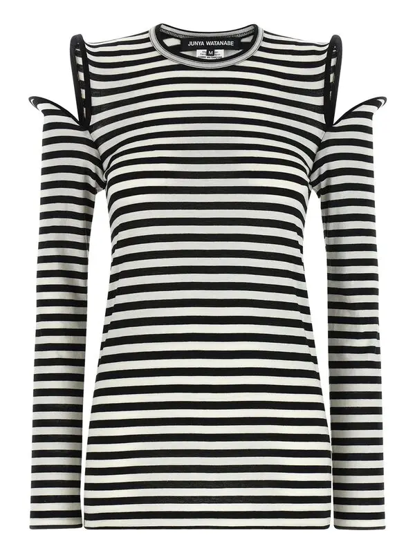 Junya Watanabe Striped Cotton T-shirt With Sculptural Shoulder Detail - Multicolor
