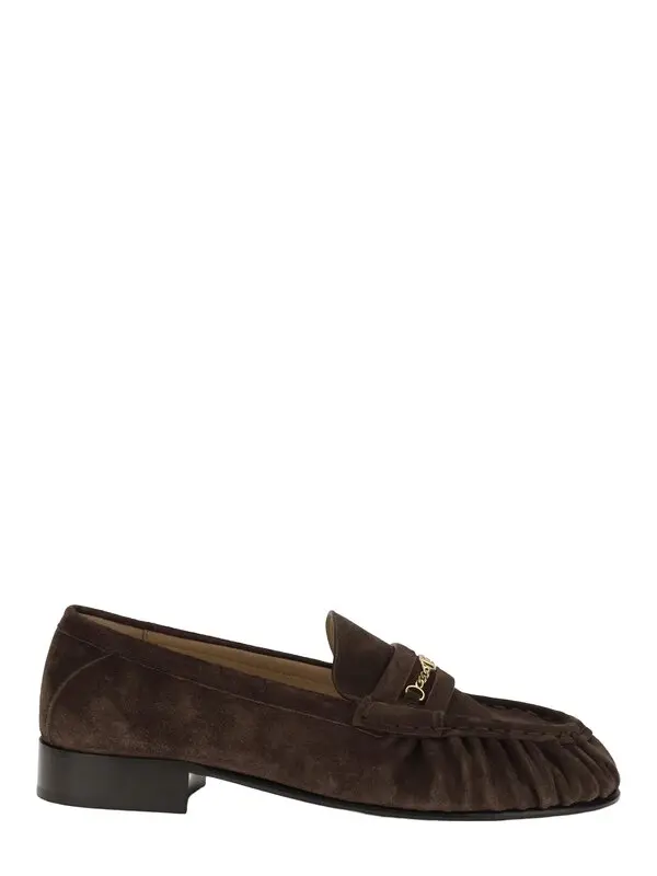 Valentino Garavani Suede Loafers With Gold Vlogo Signature Chain Detail - Brown