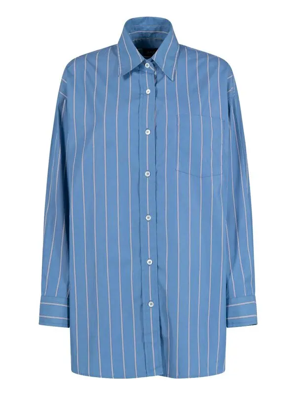 A.p.c. Striped Cotton Shirt With Side Slits - Blue