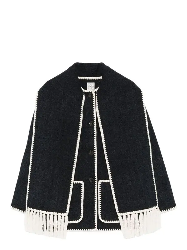 TOTEME Wool Blend Felted Whipstitch Trim Jacket With Attached Scarf - Multicolor