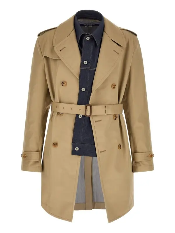 Junya Watanabe Double-breasted Trench Coat With Denim Insert - Cream