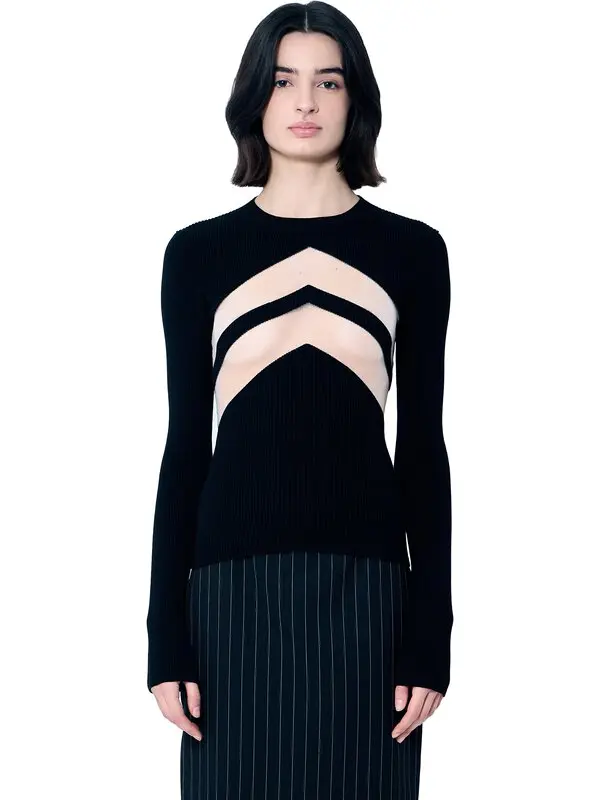 JEAN PAUL GAULTIER Ribbed Knit Turtleneck With Transparent Panels - Black