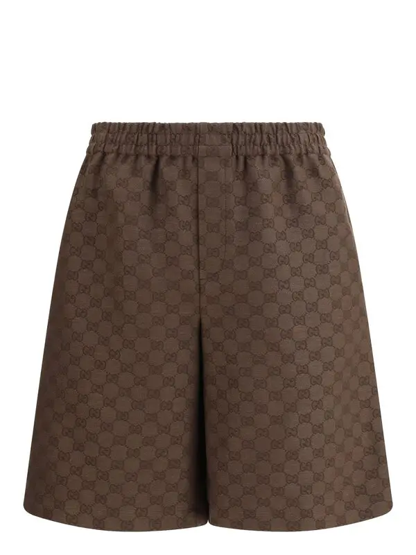 Gucci Gg Monogram Linen Blend Shorts - Brown