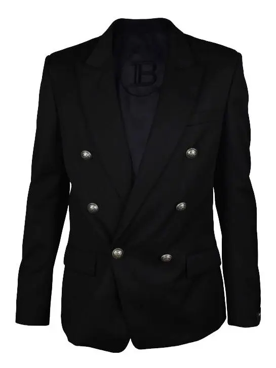 Balmain Wool Double-breasted Blazer With Silver Button Details - Black
