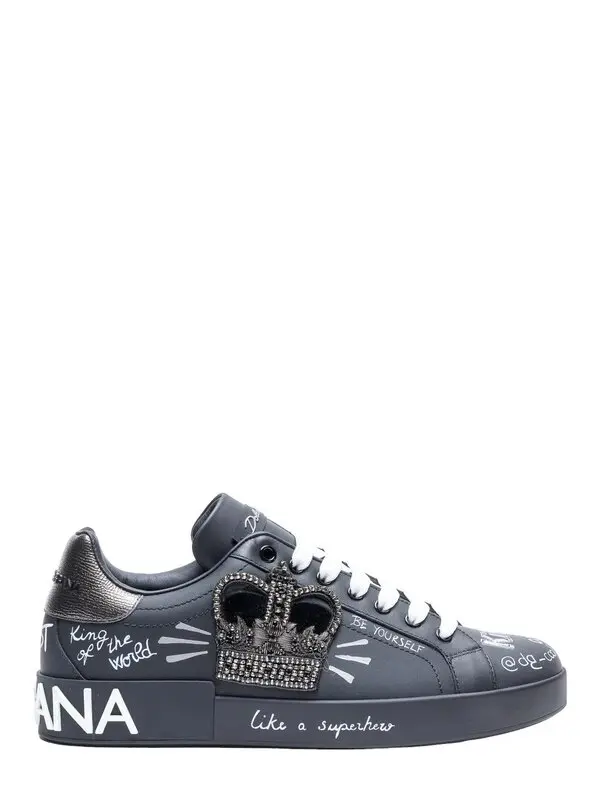 Dolce & Gabbana Portofino Leather Low-top Sneakers - Silver
