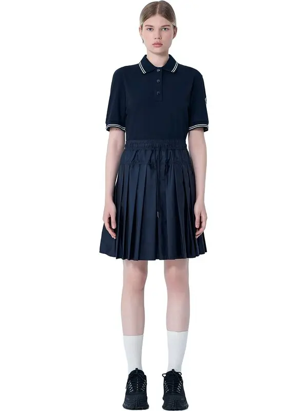 Moncler Cotton Piquet Polo Shirt Dress With Drawstring Waist - Blue