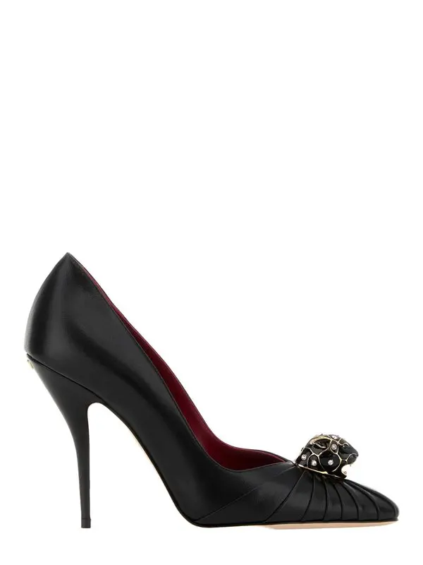 Valentino Garavani Leather Pas De Chat Pumps With Embellished Detail - Black
