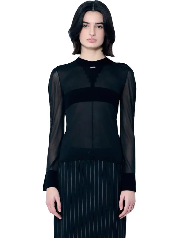 JEAN PAUL GAULTIER Open-knit Crewneck Sweater With Logo Motif - Black