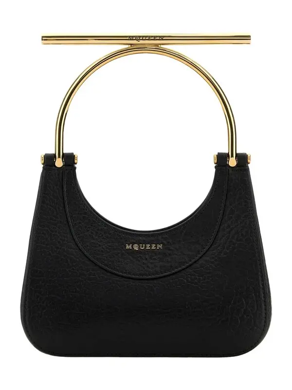 Alexander McQueen Leather Mini Handbag With Golden Metal Hoop Handle - Black