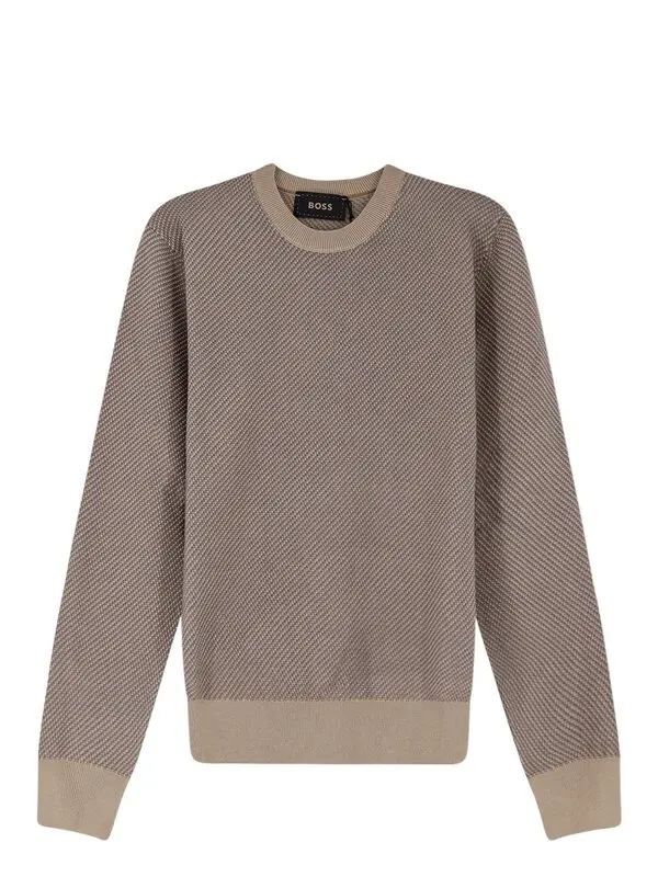 BOSS Crew Neck Long Sleeve Silk And Cotton Blend Sweater - Multicolor
