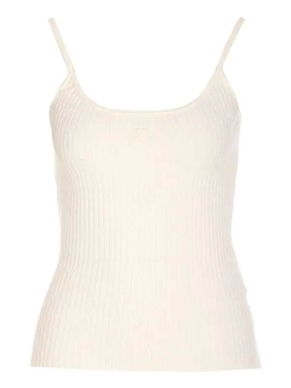 COURREGES Ribbed Spaghetti Strap Tank Top - White
