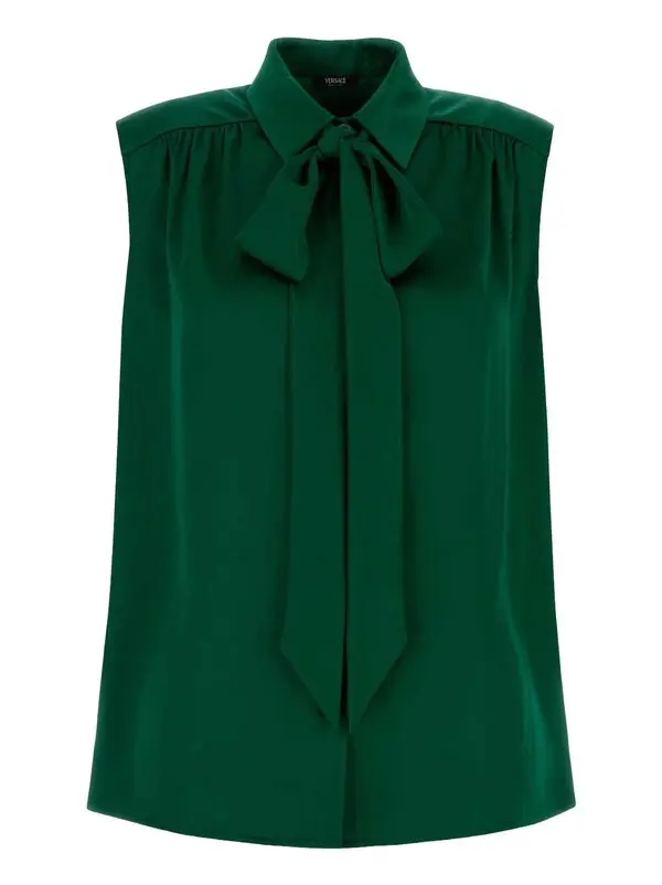 Versace Sleeveless Blouse With Pussy Bow Detail - Green