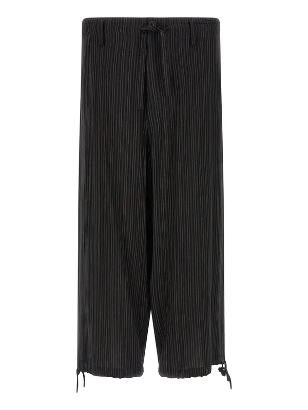 Yohji Yamamoto Pinstriped Extra Loose Leg Cropped Trousers - Black