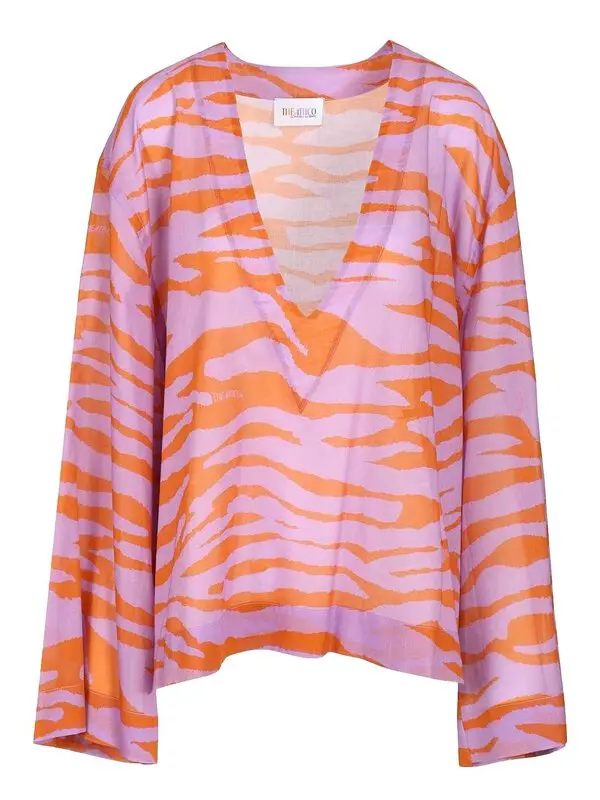 Attico Animal Print V-neck Cotton Blouse - Multicolor