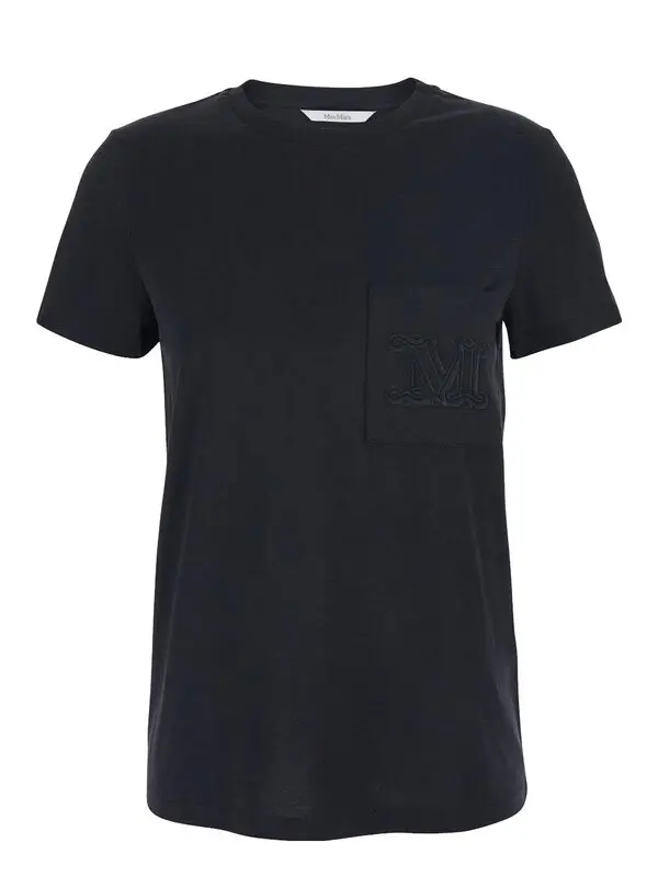 Max Mara Papaia Cotton Crewneck T-shirt With Logo Embroidery - Black