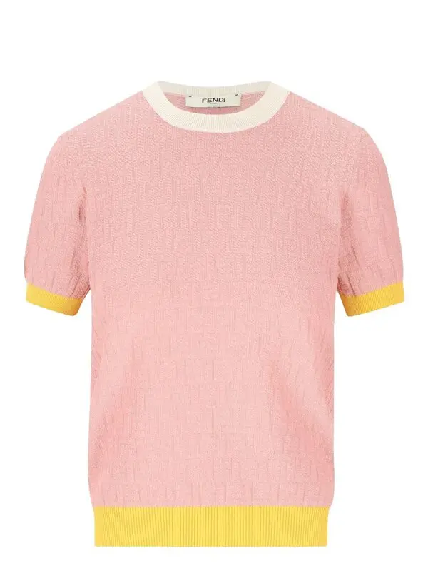 Fendi Cotton And Silk Blend Sweater With Round Neck And Short Sleeves - Multicolor