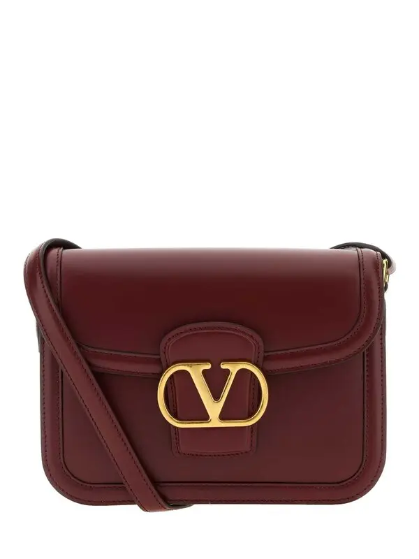 Valentino Garavani Burgundy Leather Shoulder Bag - Red