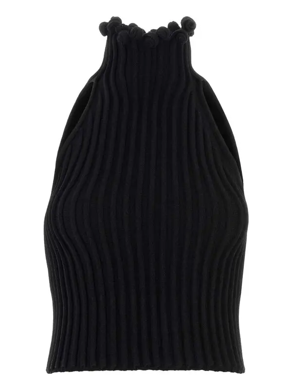 Alaïa Viscose Blend Ribbed Top - Black