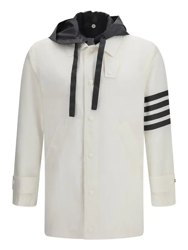 Thom Browne Unconstructed Relaxed Bal Collar Jacket With Hood - White