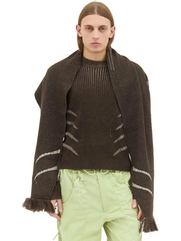 CHARLIE CONSTANTINOU Plated Pullover Hooded Sweater With Attached Scarf - Brown