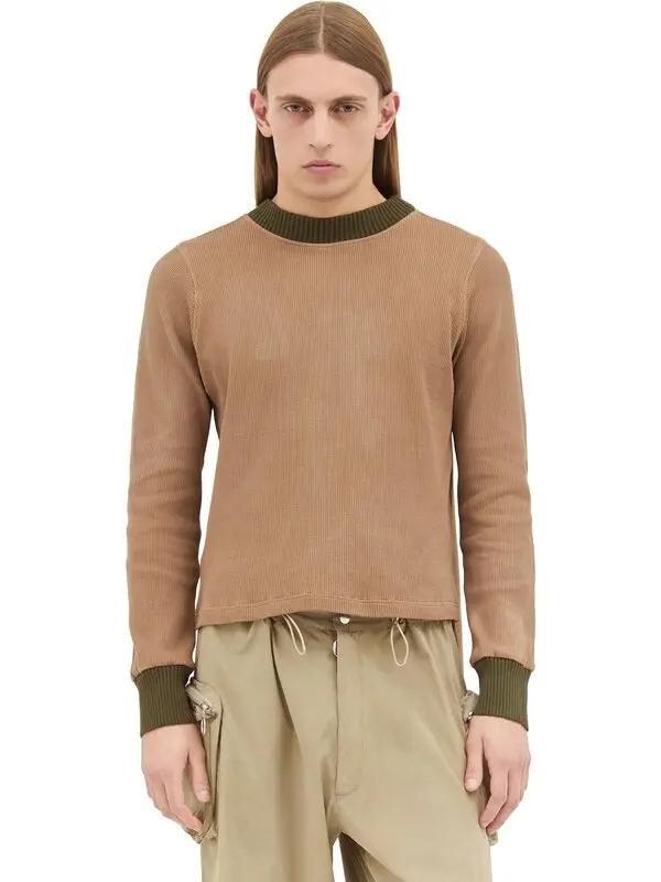 CHARLIE CONSTANTINOU Panelled Waffle Top With Attached Hood And Scarf - Brown