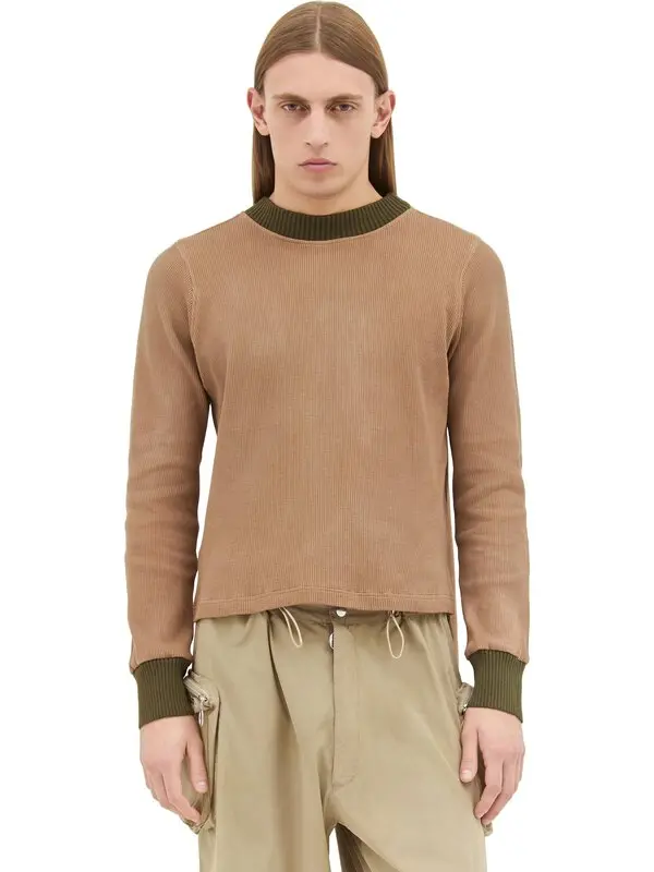 CHARLIE CONSTANTINOU Panelled Waffle Top With Attached Hood And Scarf - Brown